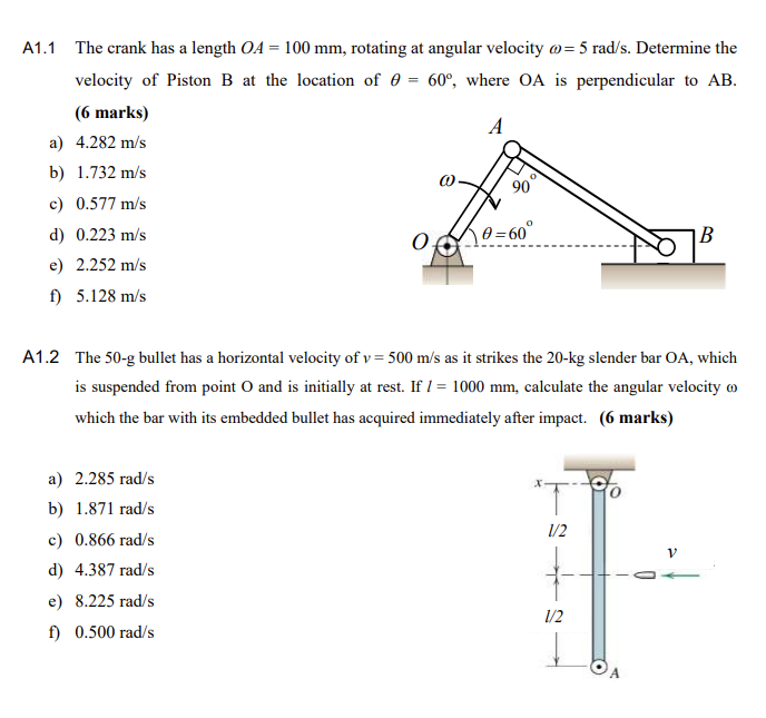 Solved A1.1 The crank has a length OA=100 mm, rotating at | Chegg.com
