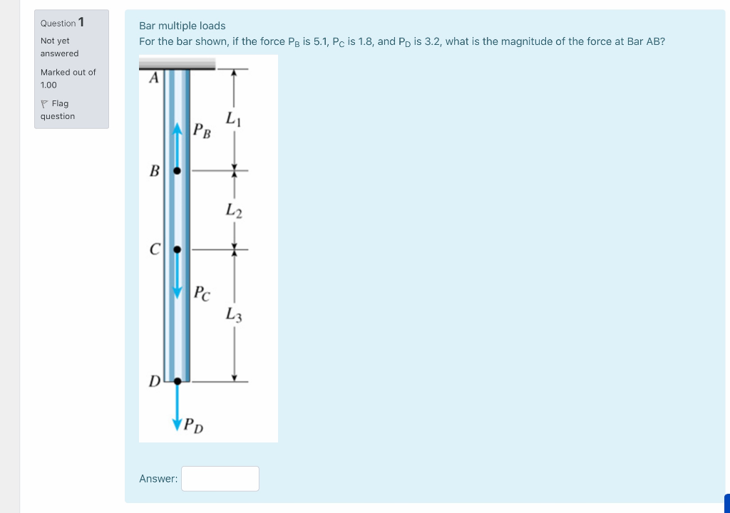 Solved Question 1 Bar multiple loads For the bar shown, if | Chegg.com