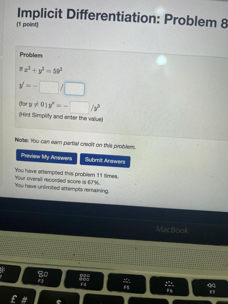 Solved Implicit Differentiation: Problem 8 (1 point) Problem | Chegg.com