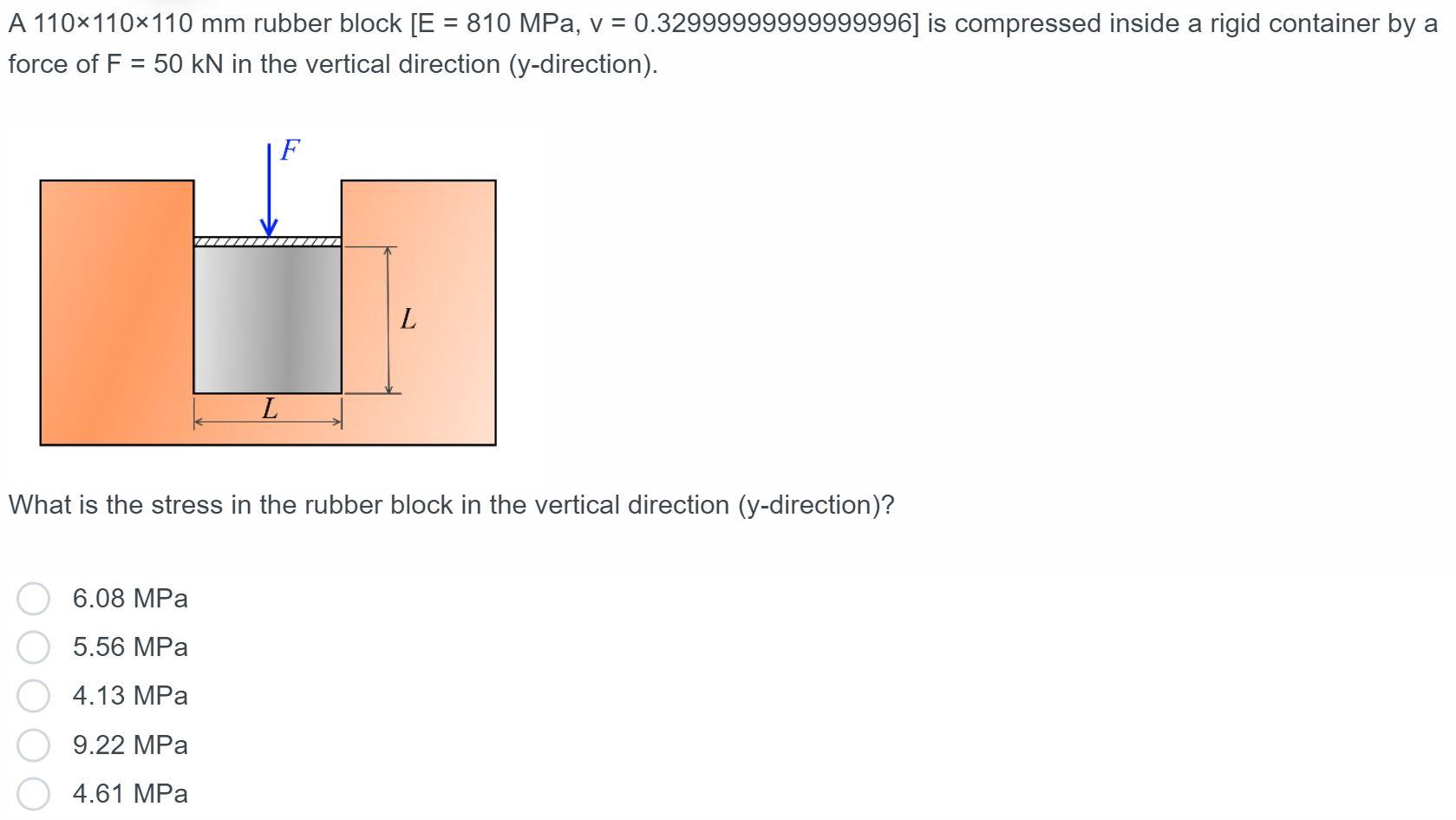 - A 110x110x110 mm rubber block [E = 810 MPa, v = | Chegg.com