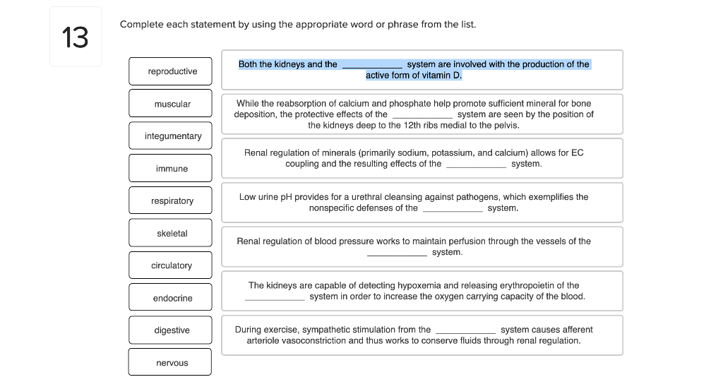 Solved Complete each statement by using the appropriate word | Chegg.com
