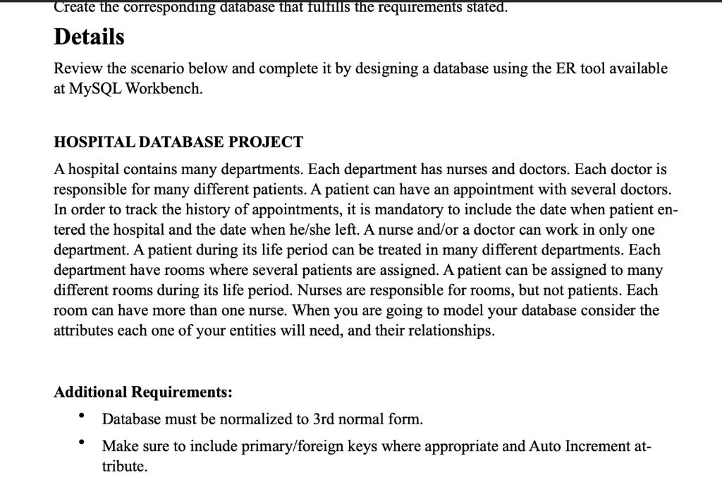 Solved Create the corresponding database that fulfills the | Chegg.com