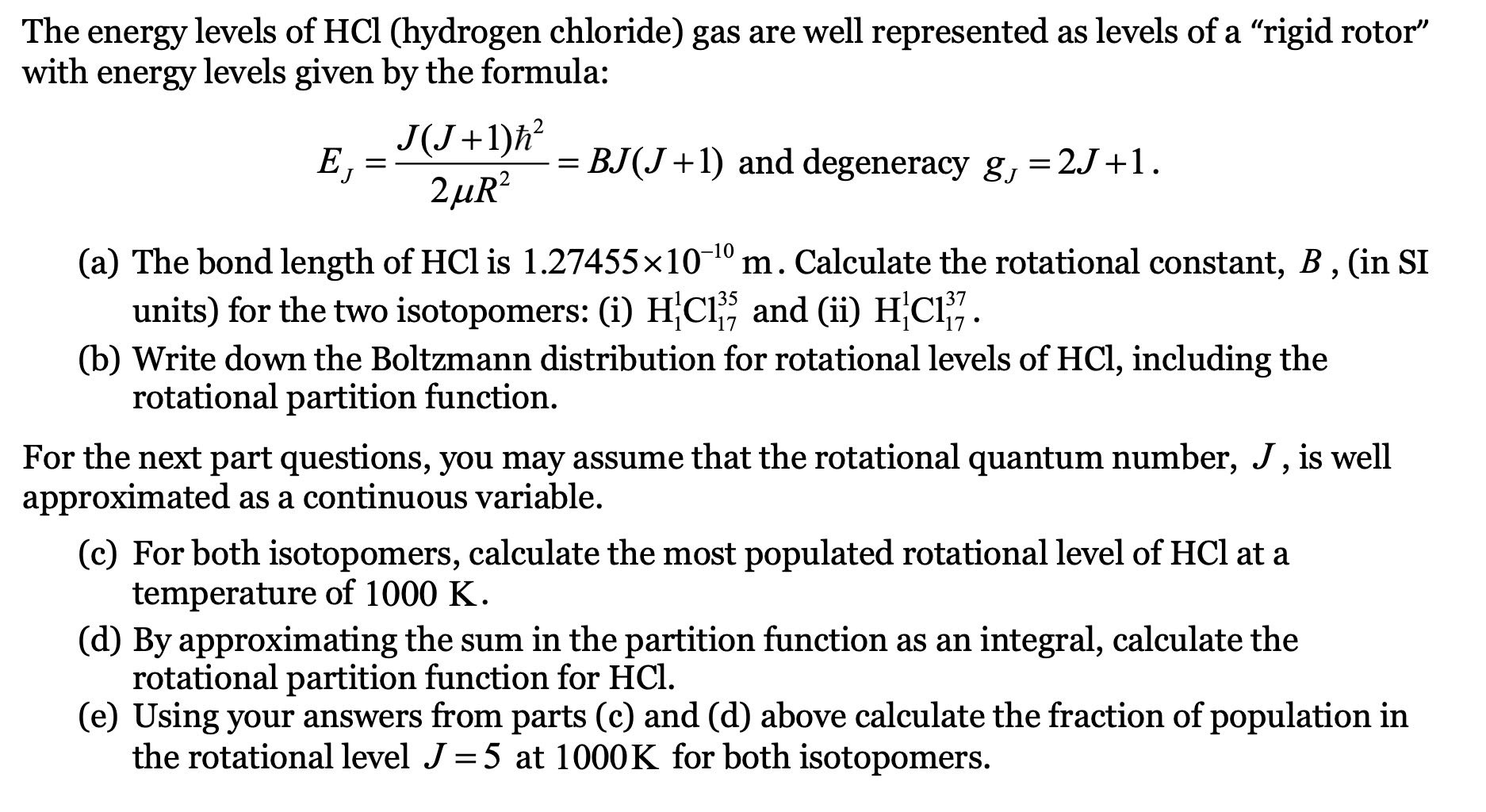 The energy levels of HCl (hydrogen chloride) gas are | Chegg.com