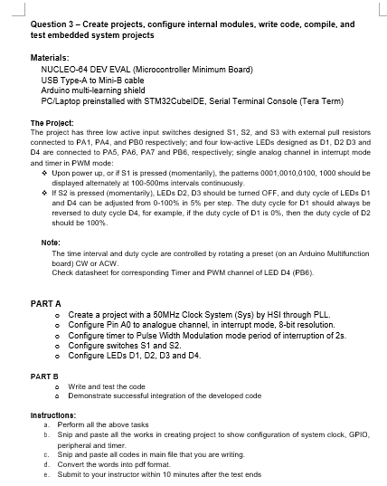 Solved Question 3 - Create projects, configure internal | Chegg.com