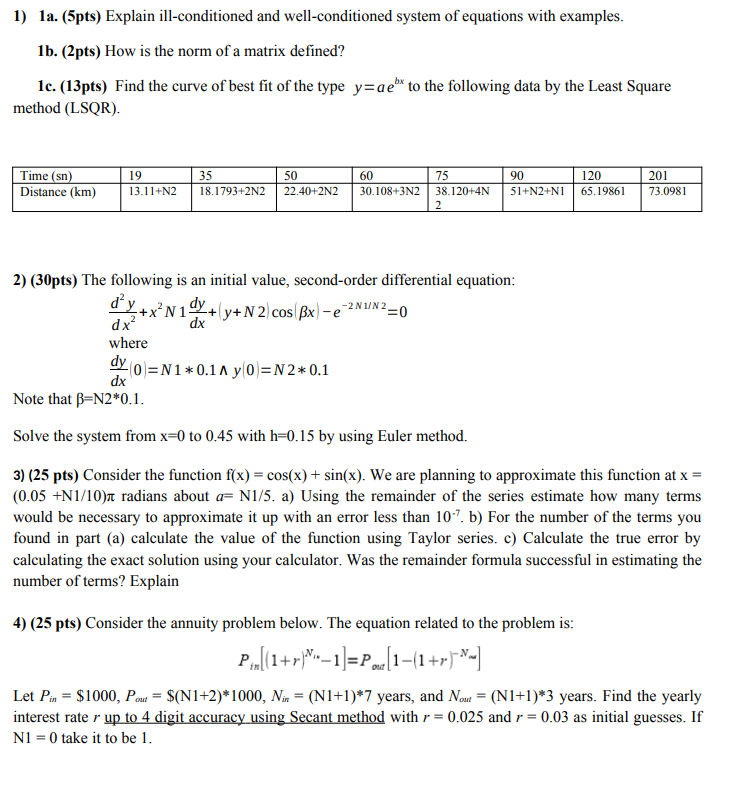 Solved 1) la. (5pts) Explain ill-conditioned and | Chegg.com