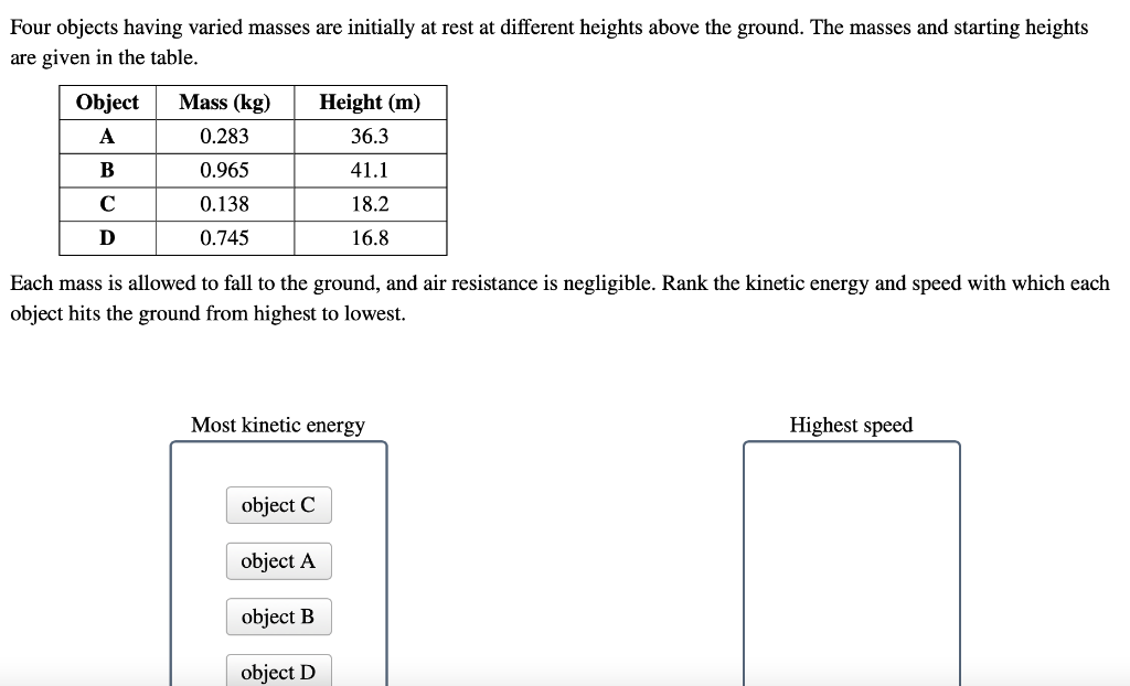 Solved Four objects having varied masses are initially at | Chegg.com