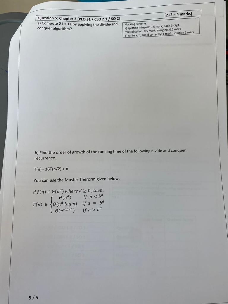 Solved Question 5: Chapter 3 [PLO S1 / CLO 2.1 / SO 2] | Chegg.com