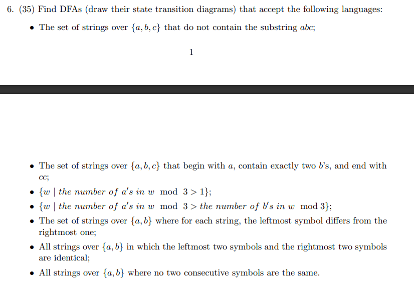 Solved 6. (35) Find DFAs (draw their state transition | Chegg.com