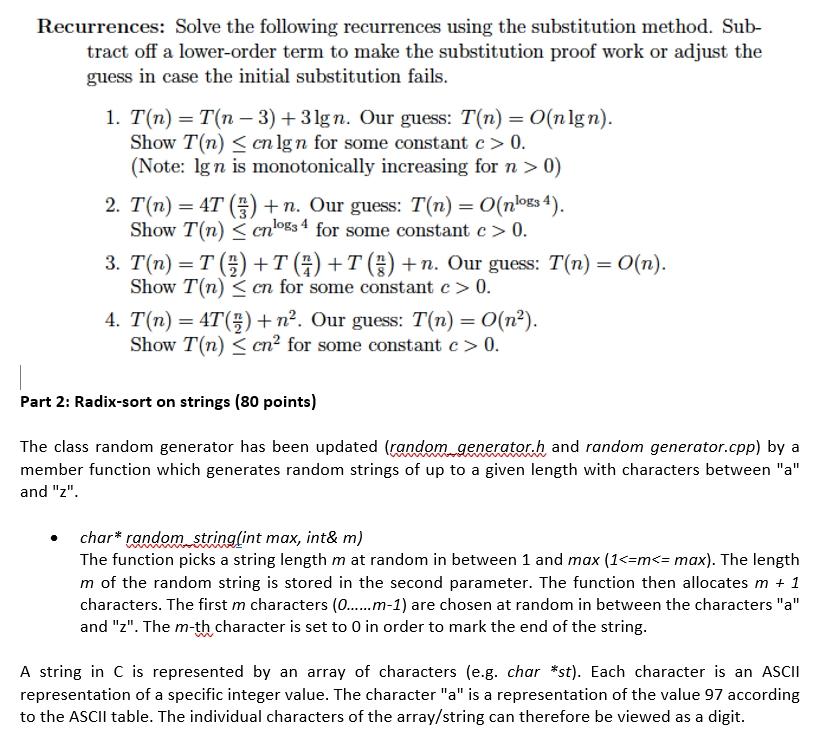 Solved = Recurrences: Solve the following recurrences using | Chegg.com Solved = Recurrences: Solve the following recurrences using | Chegg.com