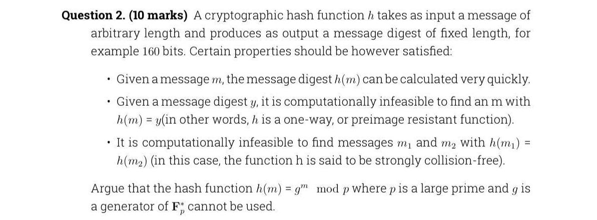 Solved Question 2. (10 marks) A cryptographic hash function | Chegg.com