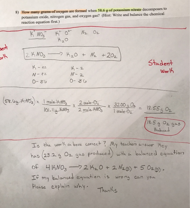 Solved ) How many grams of oxygen are formed when 58.6 g of | Chegg.com