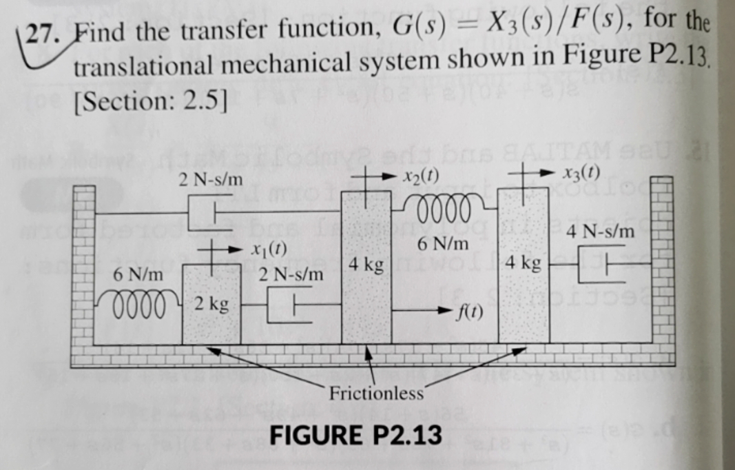 Solved 27. Find the transfer function, G(s) = X3(s)/F(s), | Chegg.com