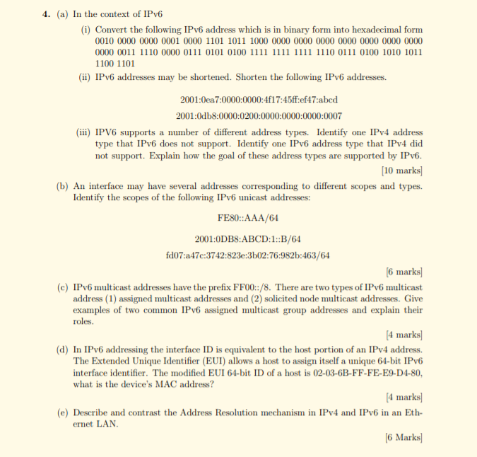 4. (a) In the context of IPv6 (i) Convert the | Chegg.com