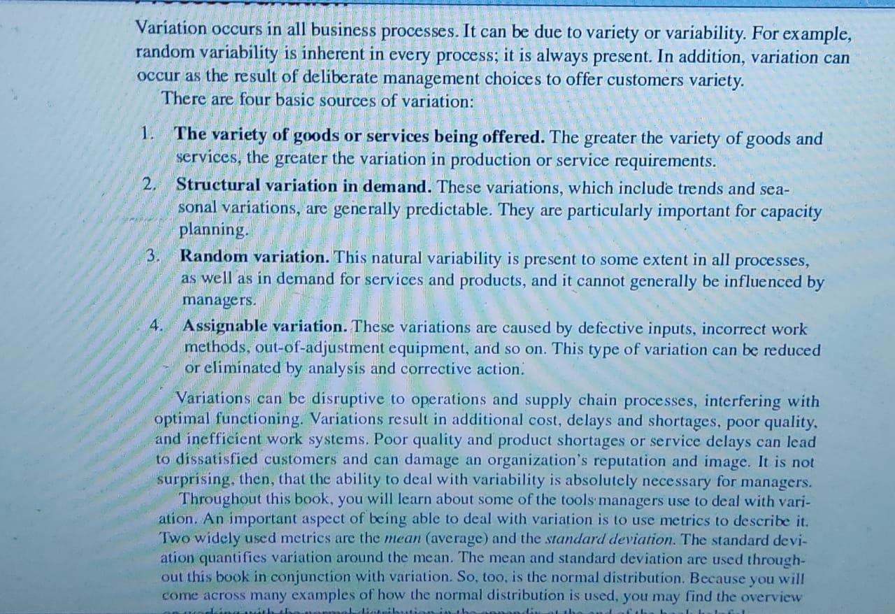 Variation occurs in all business processes. It can be | Chegg.com