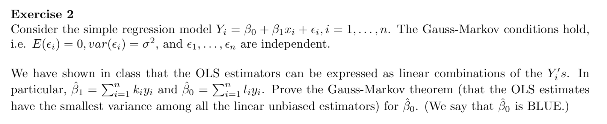 Solved Exercise 2 Consider the simple regression model Yį = | Chegg.com