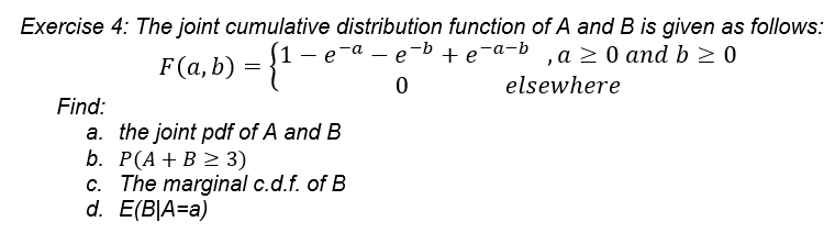 Solved Exercise 4: The joint cumulative distribution | Chegg.com
