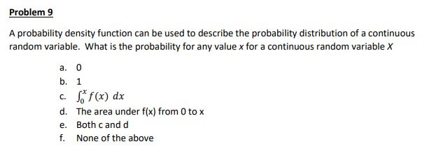 Solved Problem 9 A probability density function can be used | Chegg.com