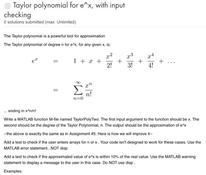 Solved Taylor polynomial for e x, with input checking 0 | Chegg.com
