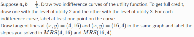 Solved Suppose a,b=31. Draw two indifference curves of the | Chegg.com
