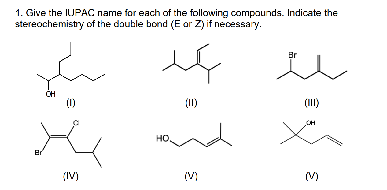 Solved 1. Give the IUPAC name for each of the following | Chegg.com
