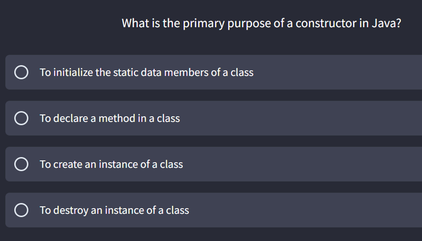 Solved What is the primary purpose of a constructor in | Chegg.com