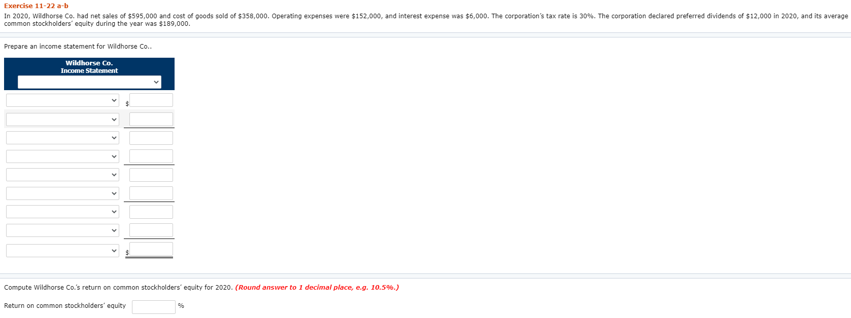 Solved Exercise 11-22 a-b In 2020, Wildhorse Co. had net | Chegg.com