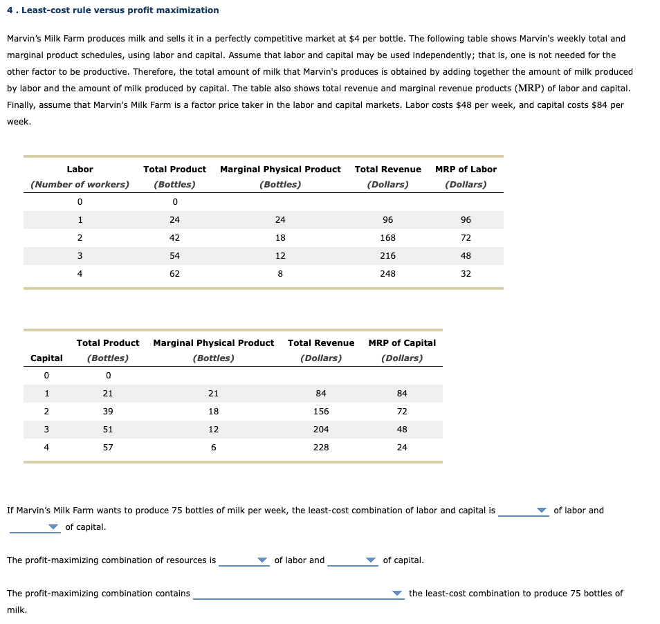 [Solved]: 4 . Least-cost rule versus profit maximization Ma