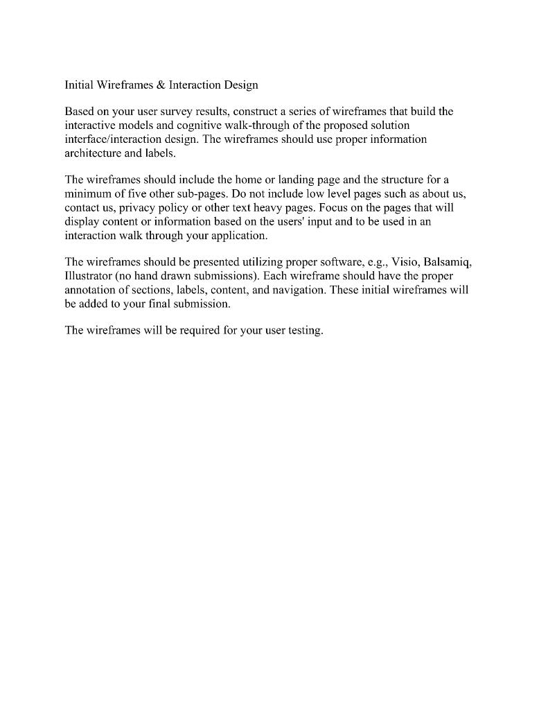 Solved Initial Wireframes & Interaction Design Based on your | Chegg.com