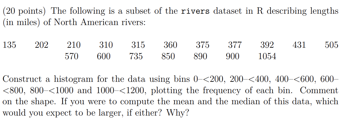 Solved (20 points) The following is a subset of the rivers | Chegg.com