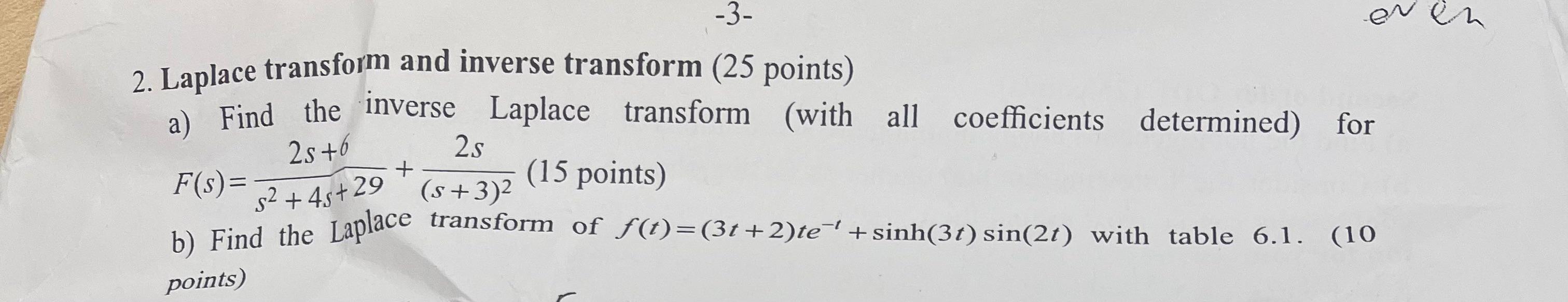2. Laplace transform and inverse transform (25 | Chegg.com