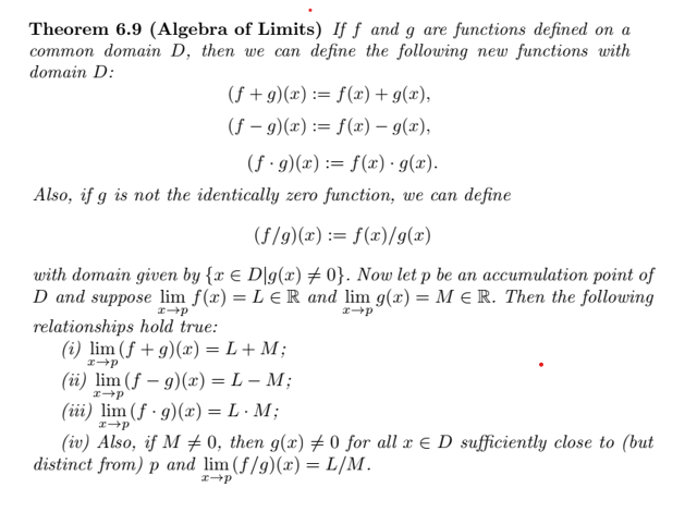Solved Theorem 6.9 (Algebra of Limits) If f and g are | Chegg.com
