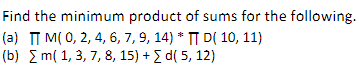 Find the minimum product of sums for the following. | Chegg.com