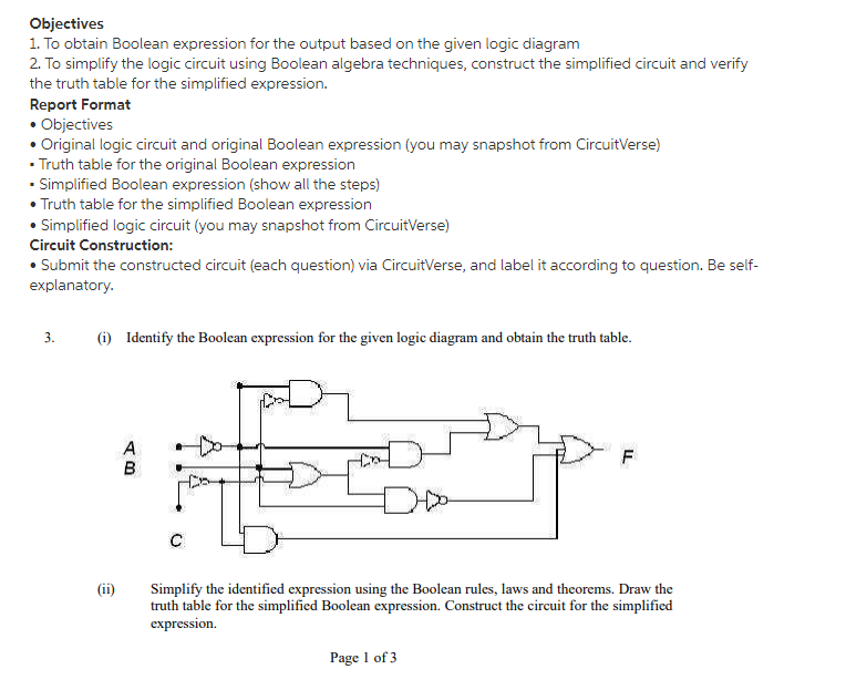 Solved Objectives 1. To obtain Boolean expression for the | Chegg.com