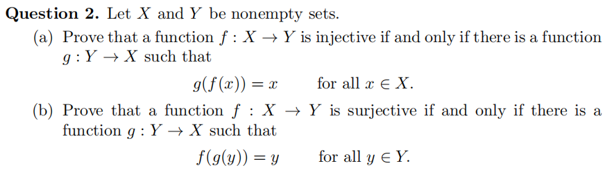 Solved Question 2. Let X and Y be nonempty sets. (a) Prove | Chegg.com