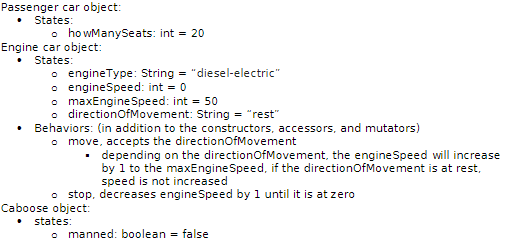 Solved Create a "test" class that will create a train object | Chegg.com