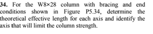 Solved 34. For the W8x28 column with bracing and end | Chegg.com