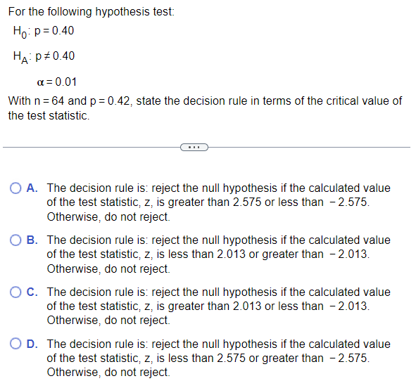 Solved For the following hypothesis test: | Chegg.com