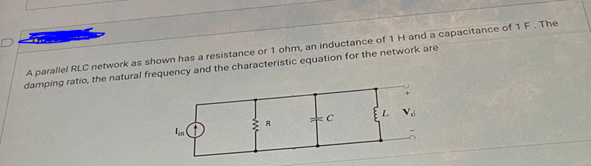 Solved A parallel RLC network as shown has a resistance or 1 | Chegg.com