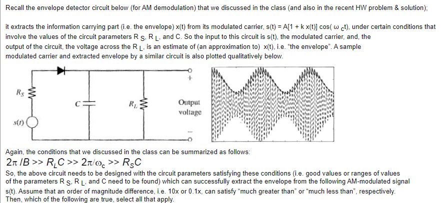 Solved Recall the envelope detector circuit below (for AM | Chegg.com