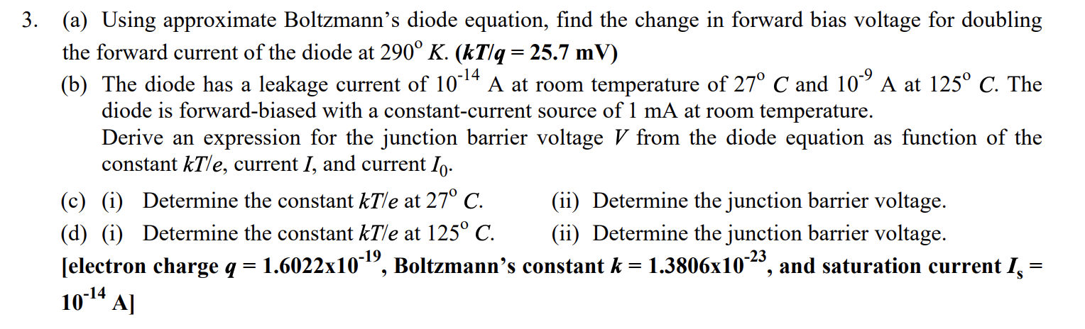 Solved (a) ﻿Using approximate Boltzmann's diode equation, | Chegg.com