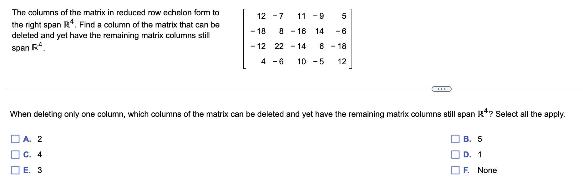 Solved The columns of the matrix in reduced row echelon form | Chegg.com