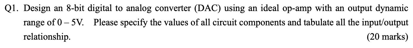 Solved Q1. Design an 8-bit digital to analog converter (DAC) | Chegg.com
