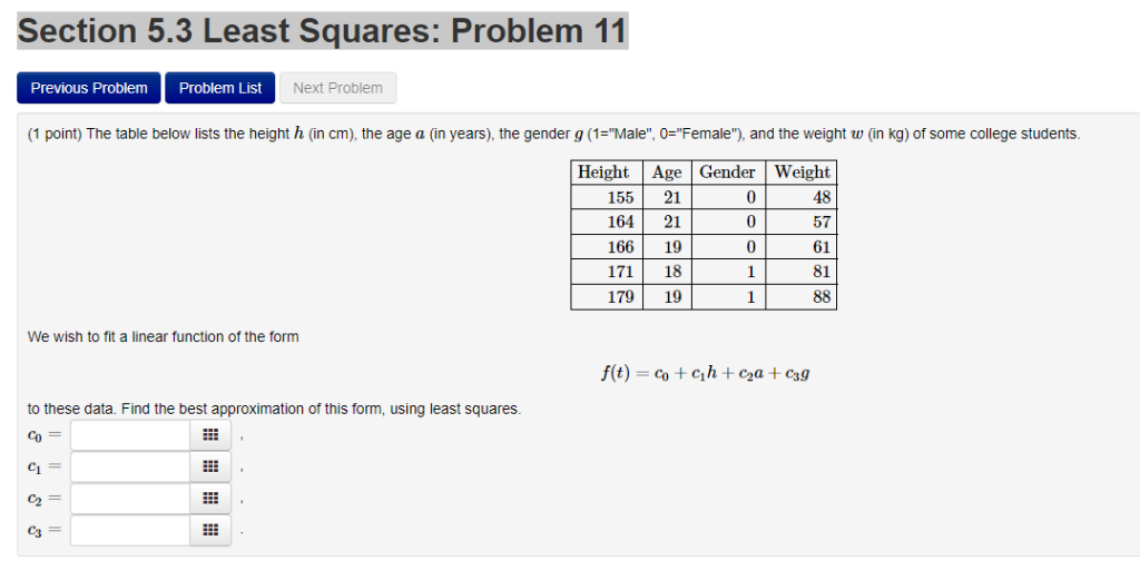 Solved Section 5.3 Least Squares: Problem 11 Next Problem | Chegg.com