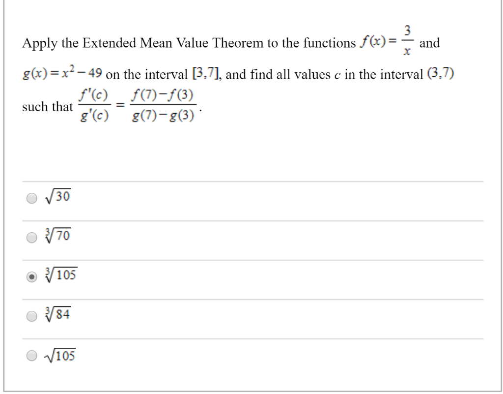 Solved Apply the Extended Mean Value Theorem to the | Chegg.com