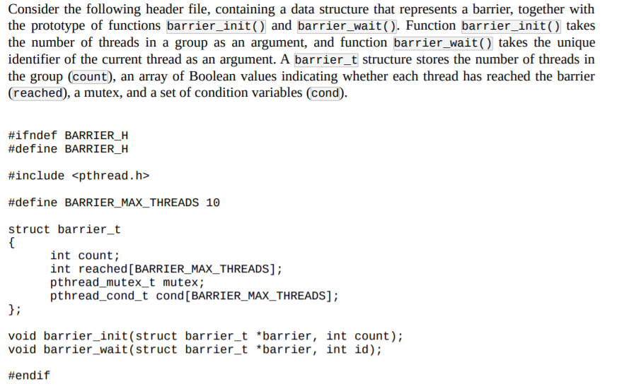 Consider the following header file, containing a data | Chegg.com