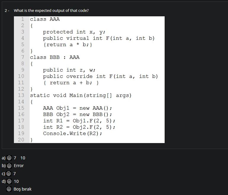 Solved class AAA \{ protected int x,y; public virtual int F | Chegg.com