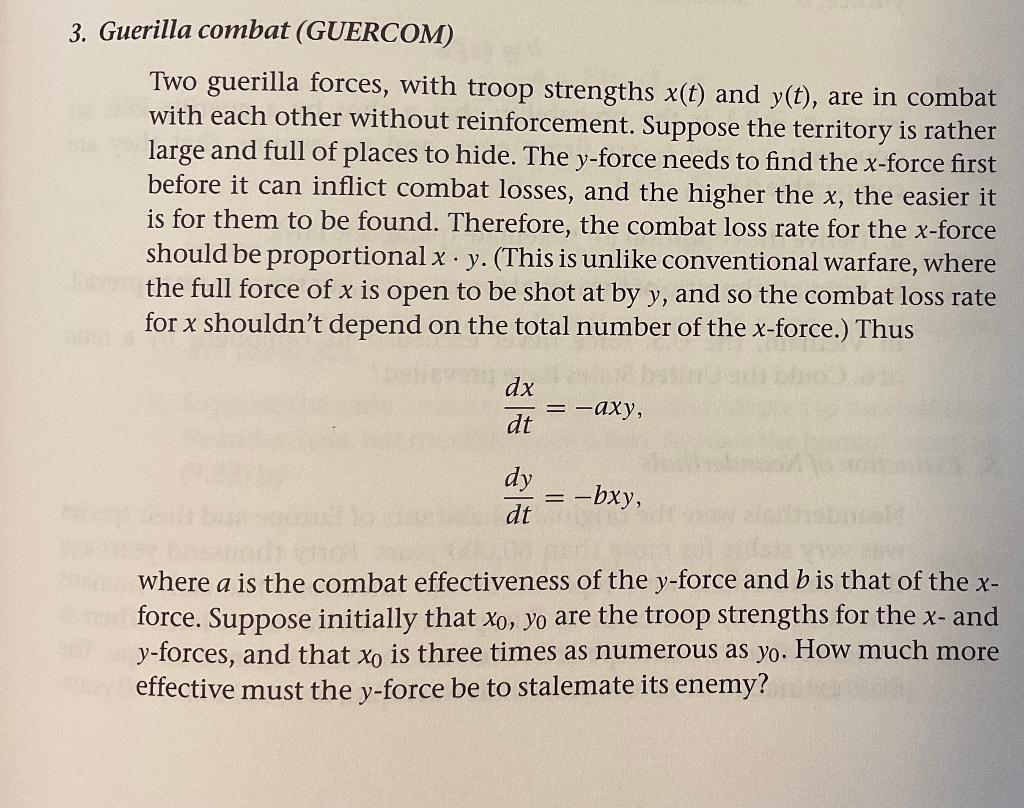 Solved Guerilla combat (GUERCOM) Two guerilla forces, with | Chegg.com