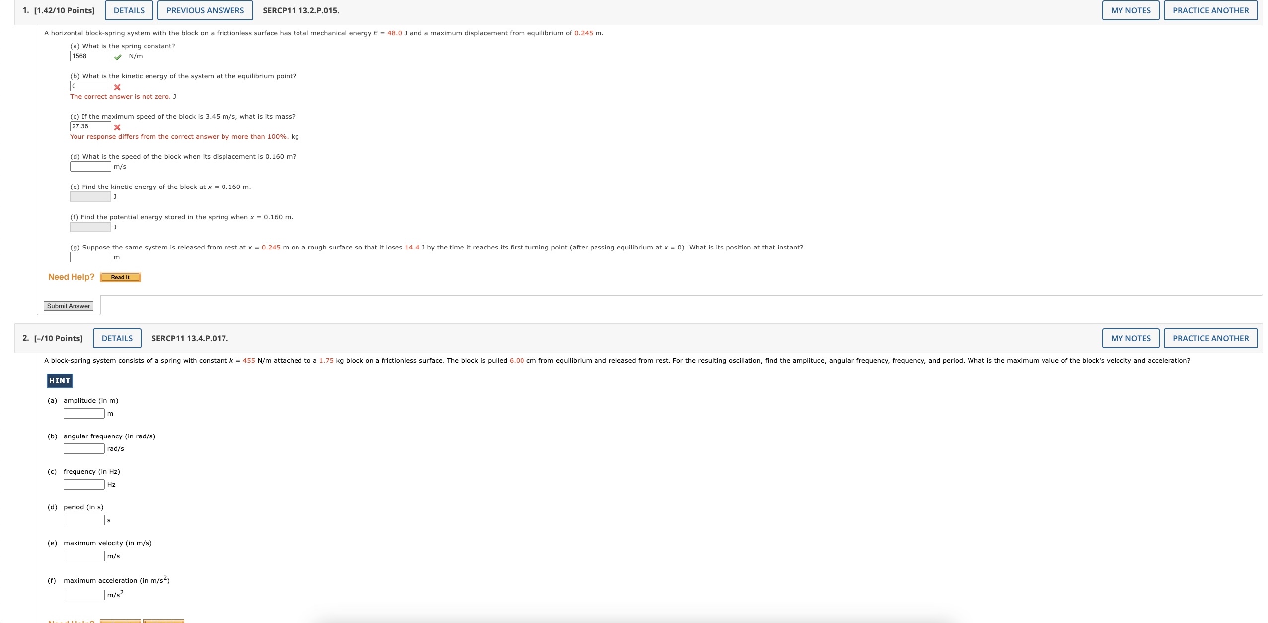 Solved A horizontal block-spring system with the block on a | Chegg.com