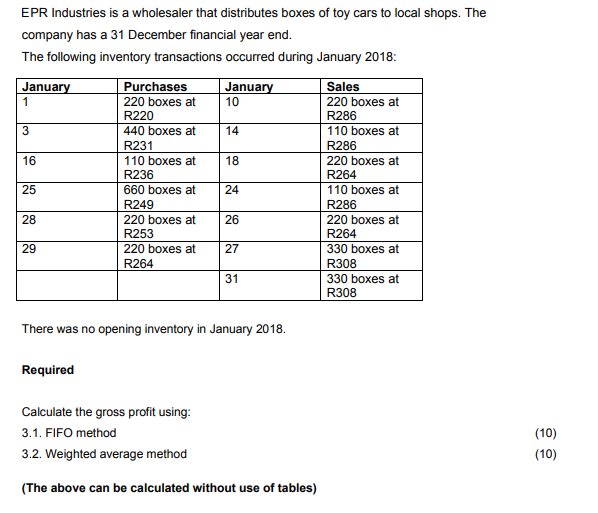 Solved EPR Industries is a wholesaler that distributes boxes | Chegg.com