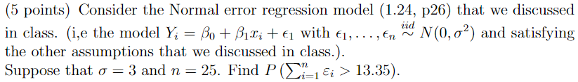 Solved (5 points) Consider the Normal error regression model | Chegg.com